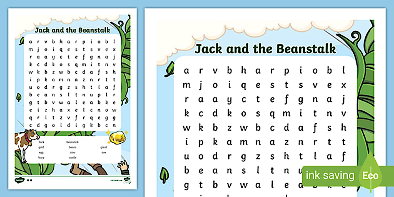 Black and White Jack and the Beanstalk Word Search - Twinkl
