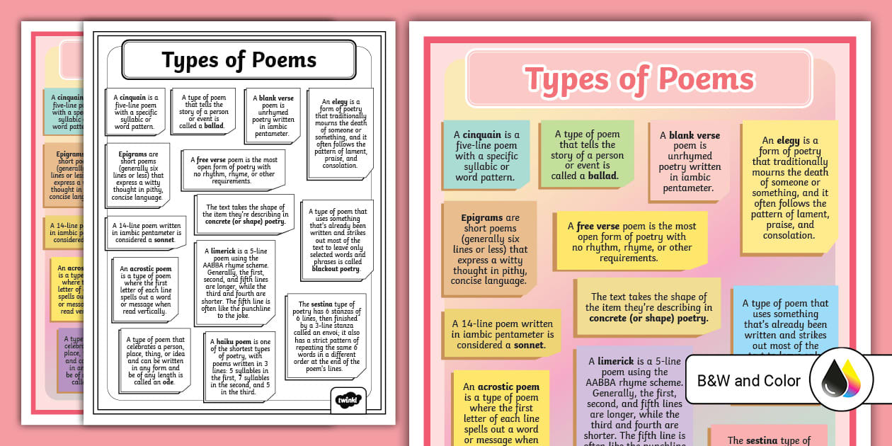 Types of Poems Poster for 6th-8th Grade (teacher made)