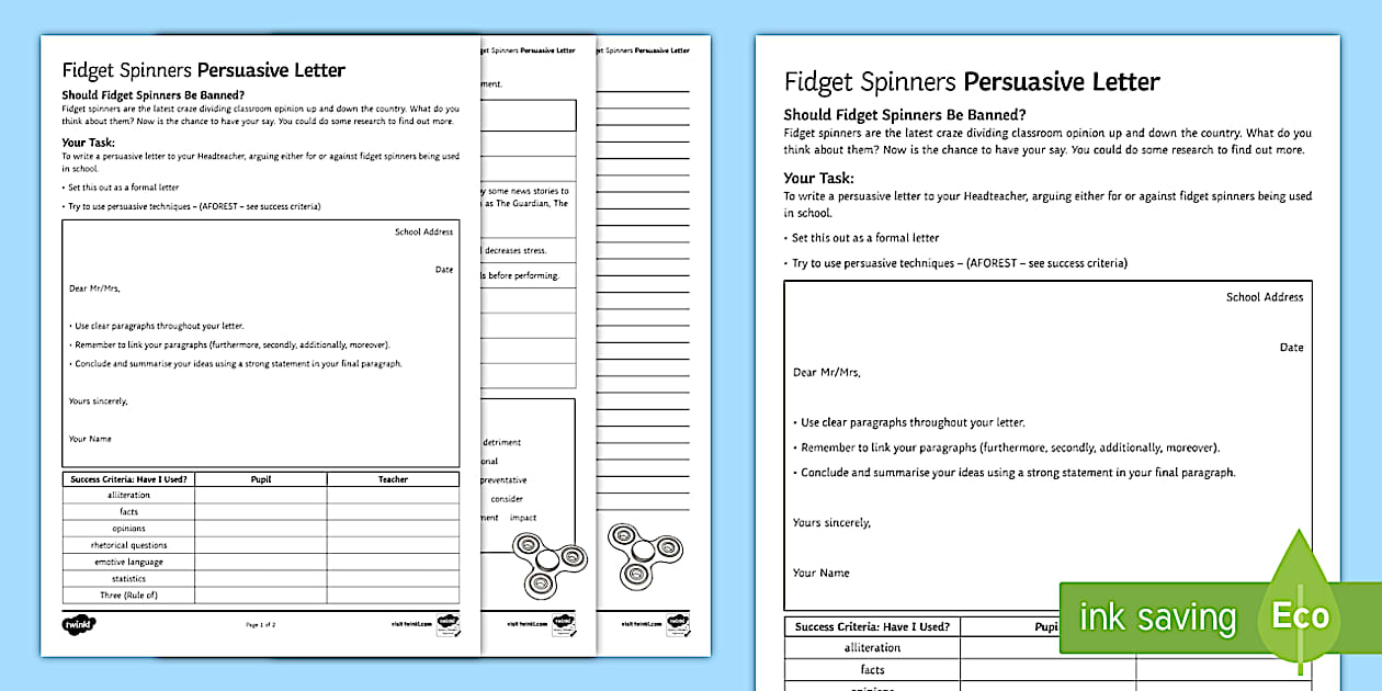Fidget Spinners Letter (teacher made) - Twinkl