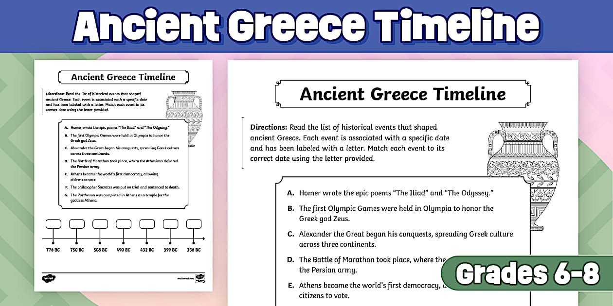 Ancient Greece Timeline Worksheet for 6th-8th Grade