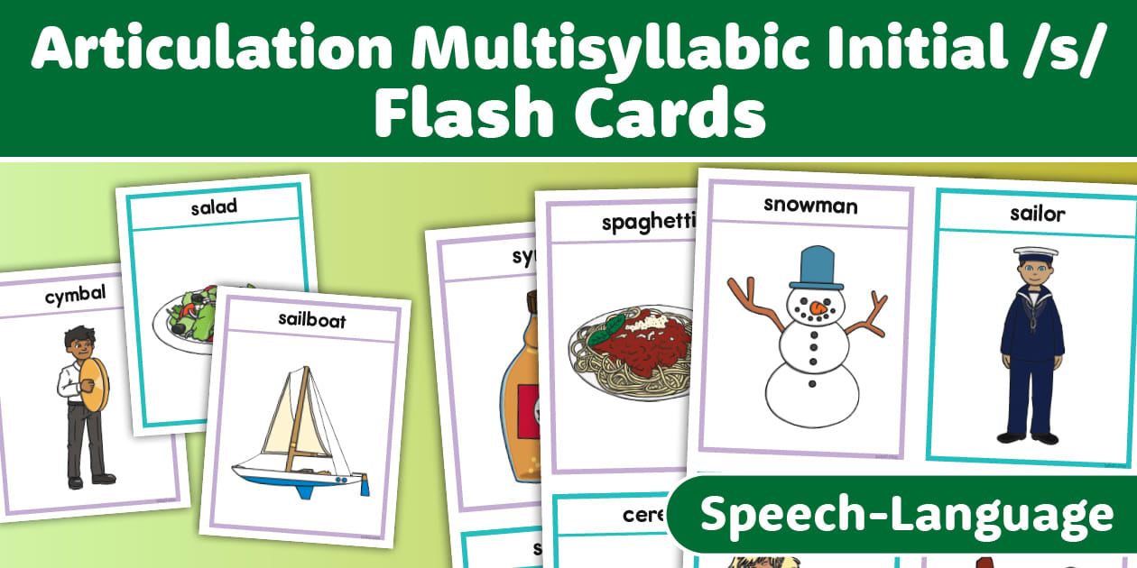 Articulation Multisyllabic Initial /s/ Flash Cards for SLP