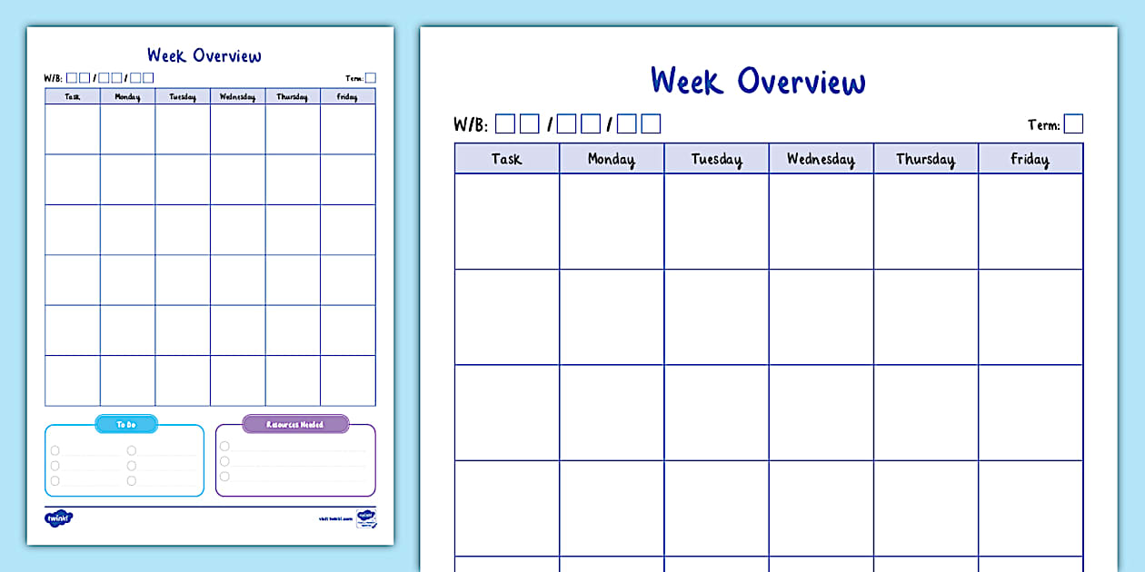 Week Overview Planner Template ELC (teacher made) - Twinkl