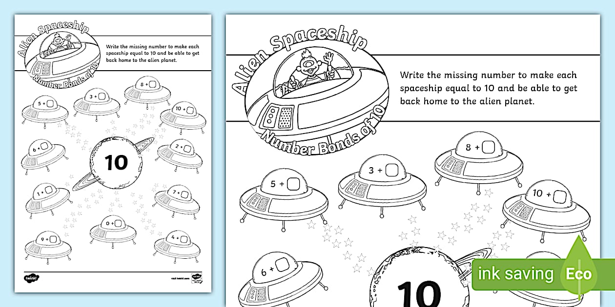 👉 Alien Spaceship Number Bonds of 10 Activity - Twinkl