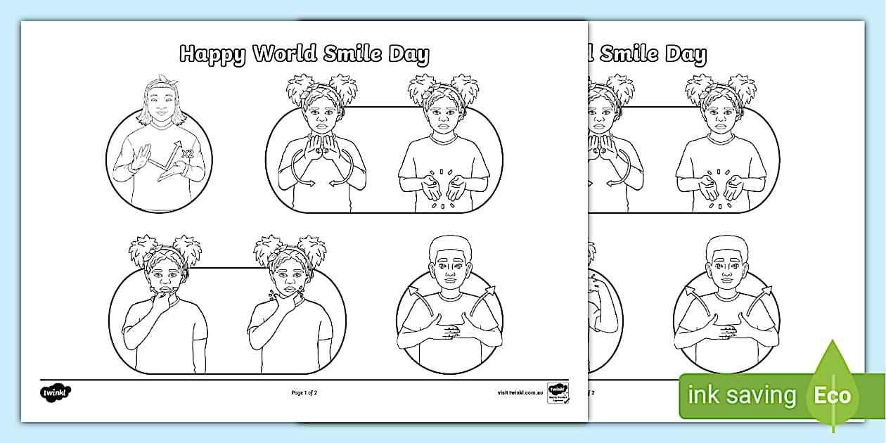 Auslan World Smile Day Colouring Pages