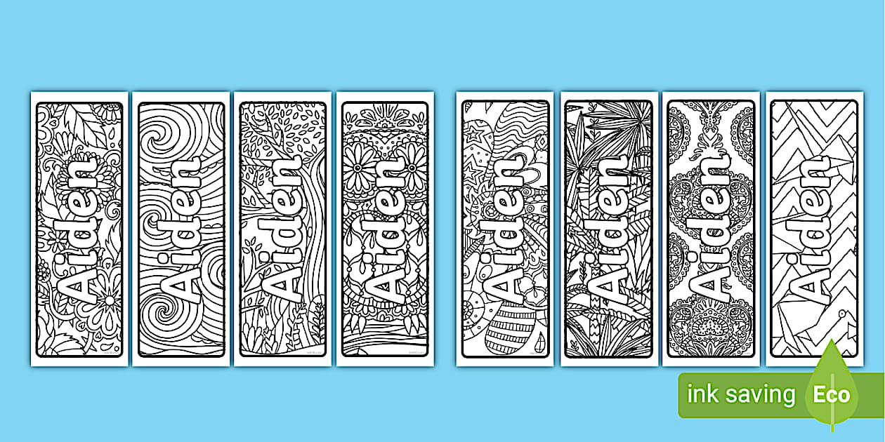 Aiden Mindfulness Name Colouring Bookmarks (teacher made)