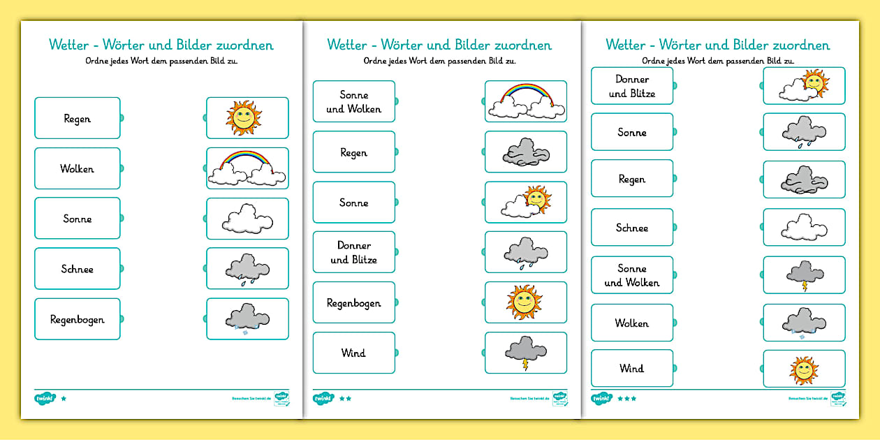 Wetter - Wörter und Bilder zuordnen - Arbeitsblatt - Twinkl
