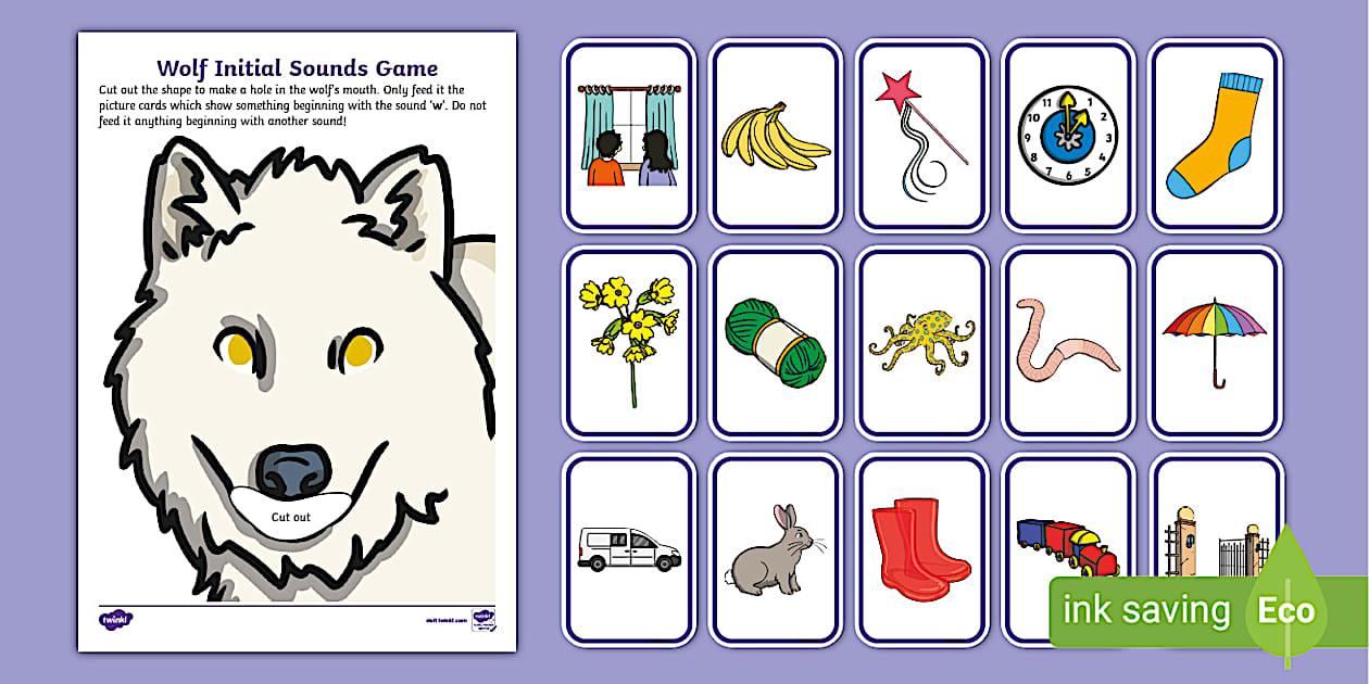 Black and White Wolf Initial Sound Game: Letter w - Twinkl