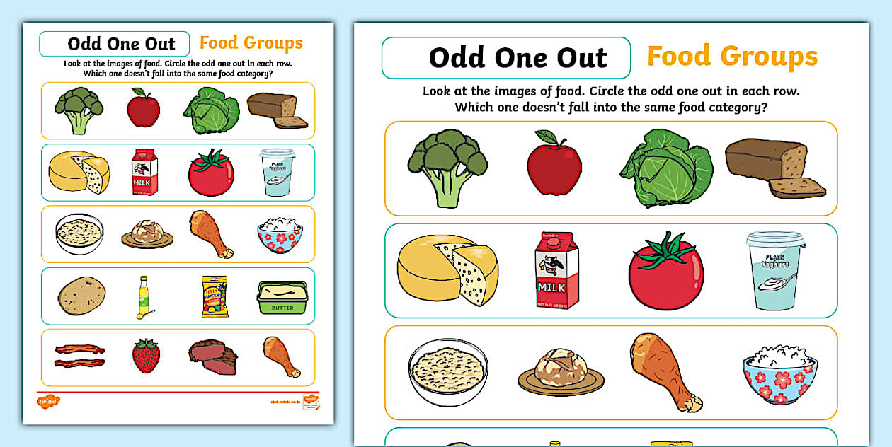 Food Groups Odd One Out Worksheet