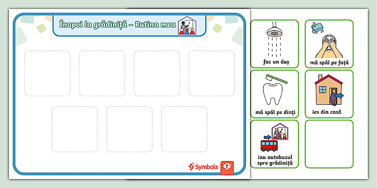 Înapoi la grădiniță: Rutina mea – Planșă cu suport vizual