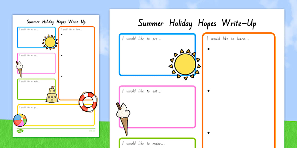 Summer Holiday Hopes Write Up Worksheet