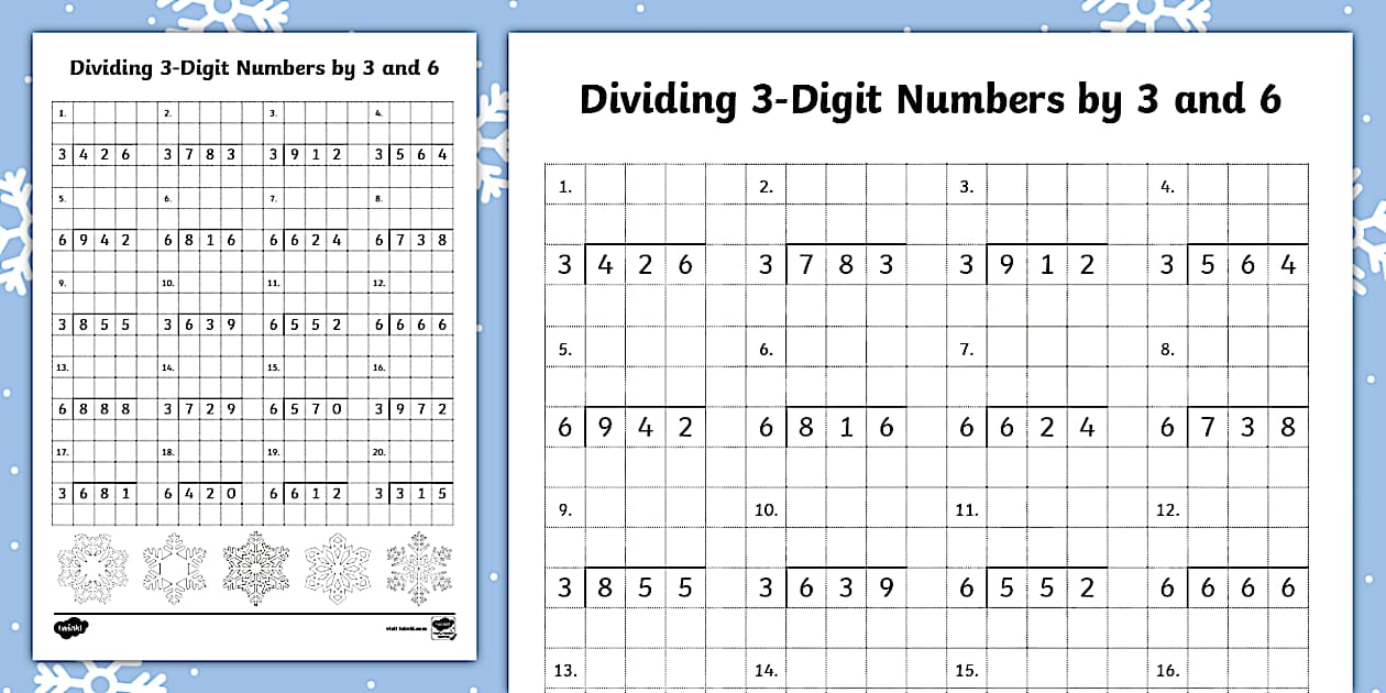 Winter Dividing 3-Digit Numbers by 3 and 6 on Squared Paper