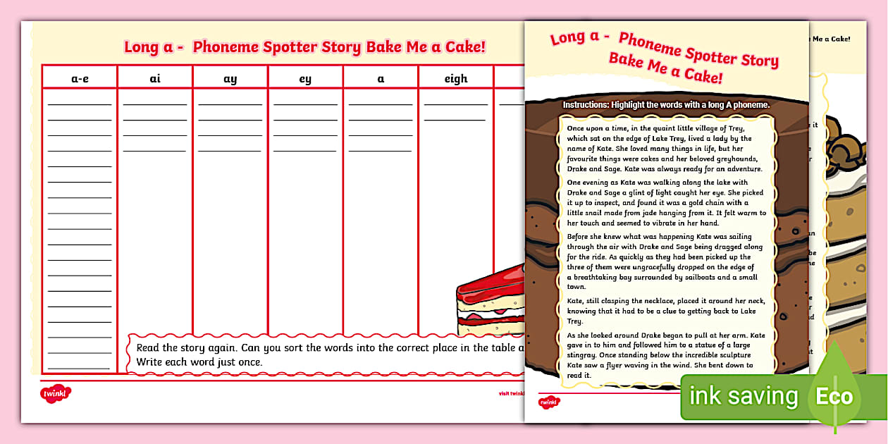 Long A - Phoneme Spotter Story - Bake Me a Cake! - Twinkl