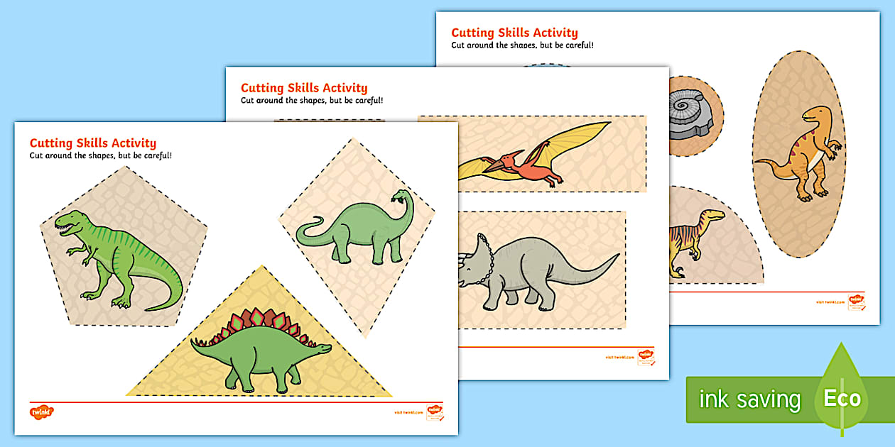 Dinosaur Themed Cutting Skills Worksheet / Worksheets