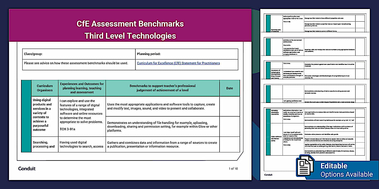 CfE Third Level Technologies Benchmarks Assessment Tracker