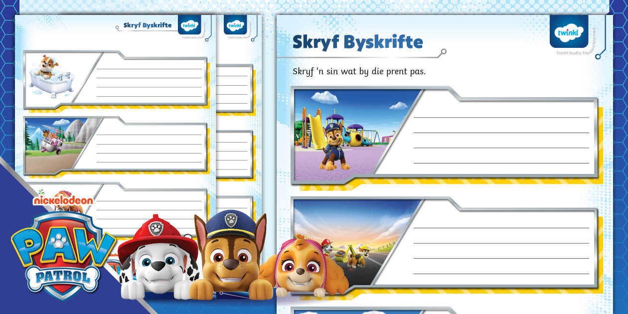 PAW Patrol: Skryf die Byskrifte Aktiwiteitsblaaie - Twinkl