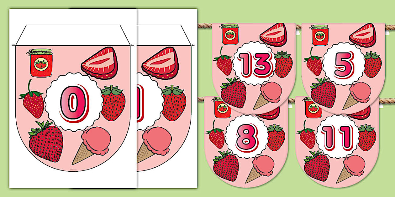 딸기 숫자 가랜드 | Strawberry Numbers Display Bunting