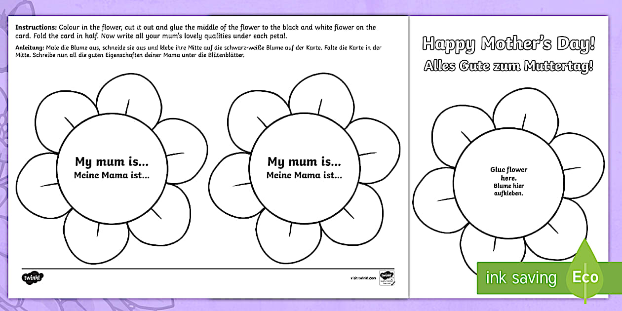 Mother's Day Flower Card Craft English/German - Twinkl