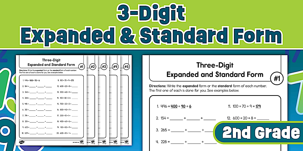 Second Grade Three-Digit Expanded and Standard Form Worksheet