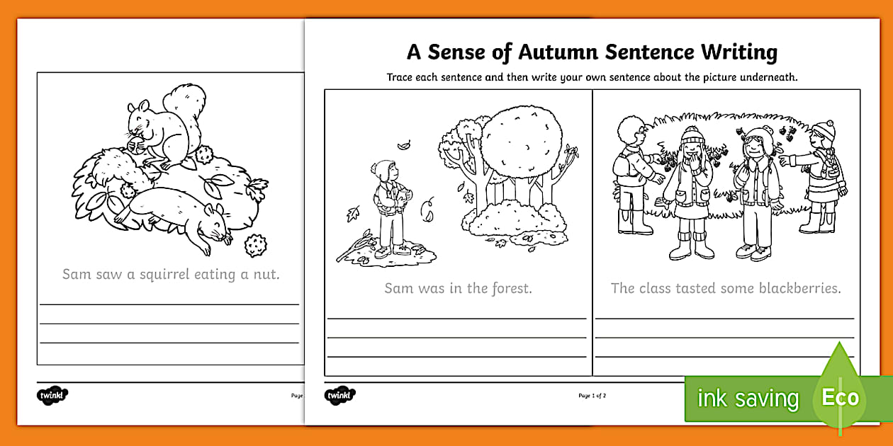 A Sense of Autumn Trace and Copy Sentence Writing Activity