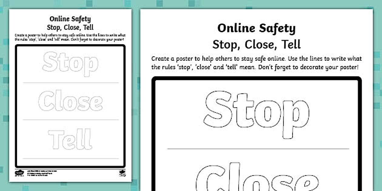 Online Safety Stop, Close, Tell Poster Template - Twinkl