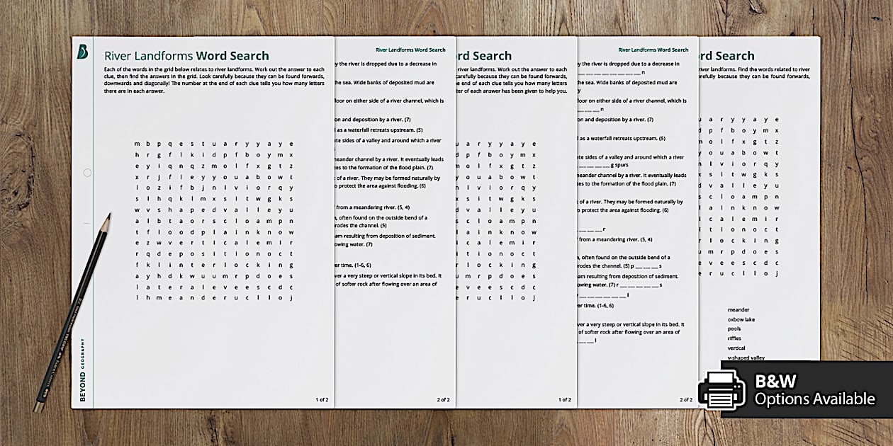 River Landscapes: River Landforms Word Search (teacher made)