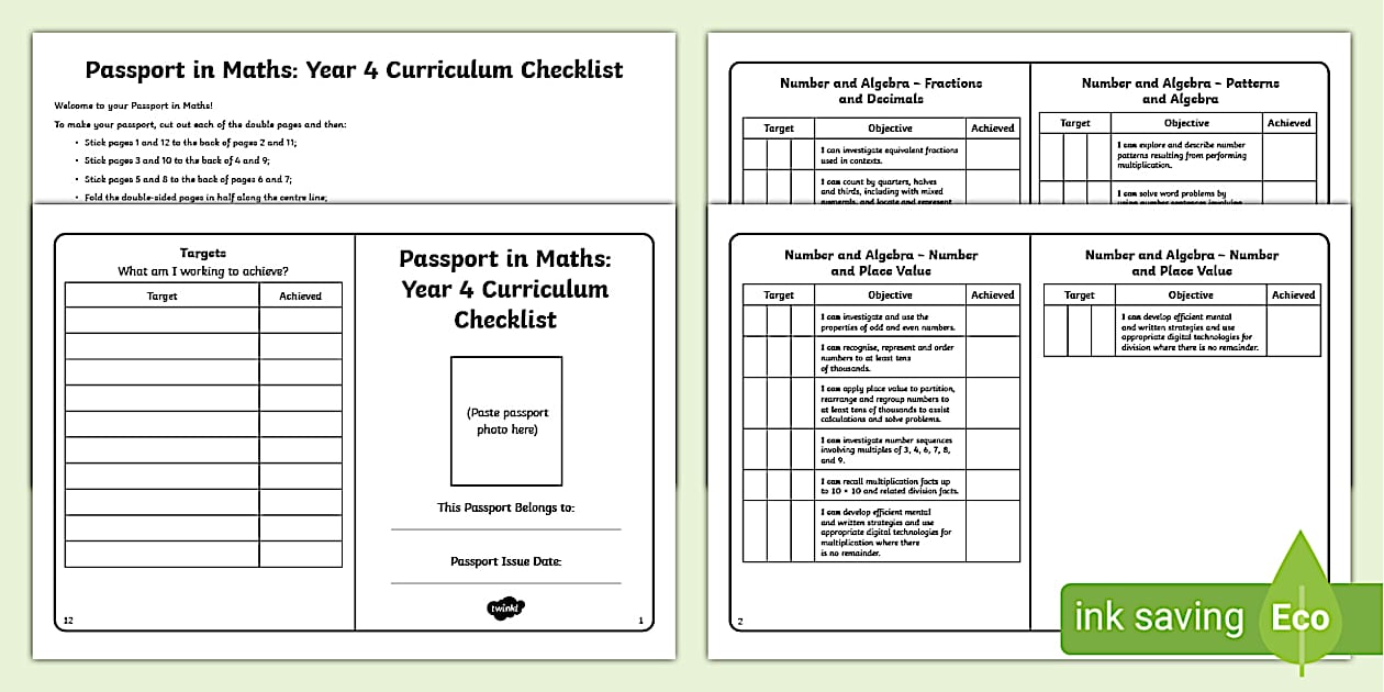 SA Year 4 Passport in Maths: Australian Curriculum Checklist