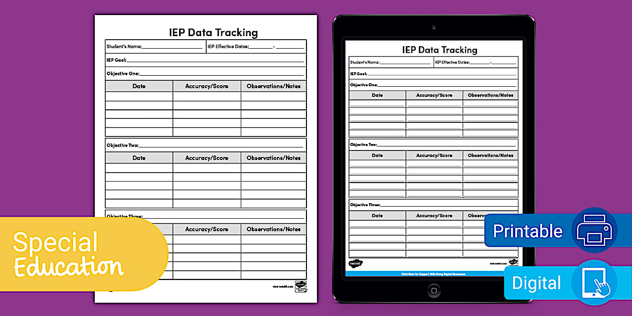 IEP Data Tracking Sheet for Special Education (teacher made)