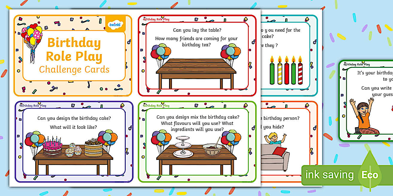 Birthday Role Play Challenge Cards (teacher made) - Twinkl