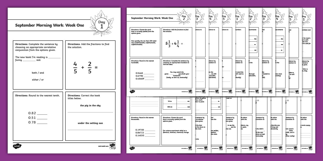 Fifth Grade September Morning Work Bundle (teacher made)