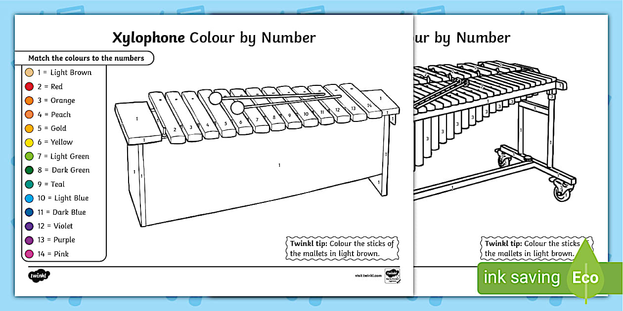 Xylophone Colour by Number Pages | Twinkl Resource| Twinkl