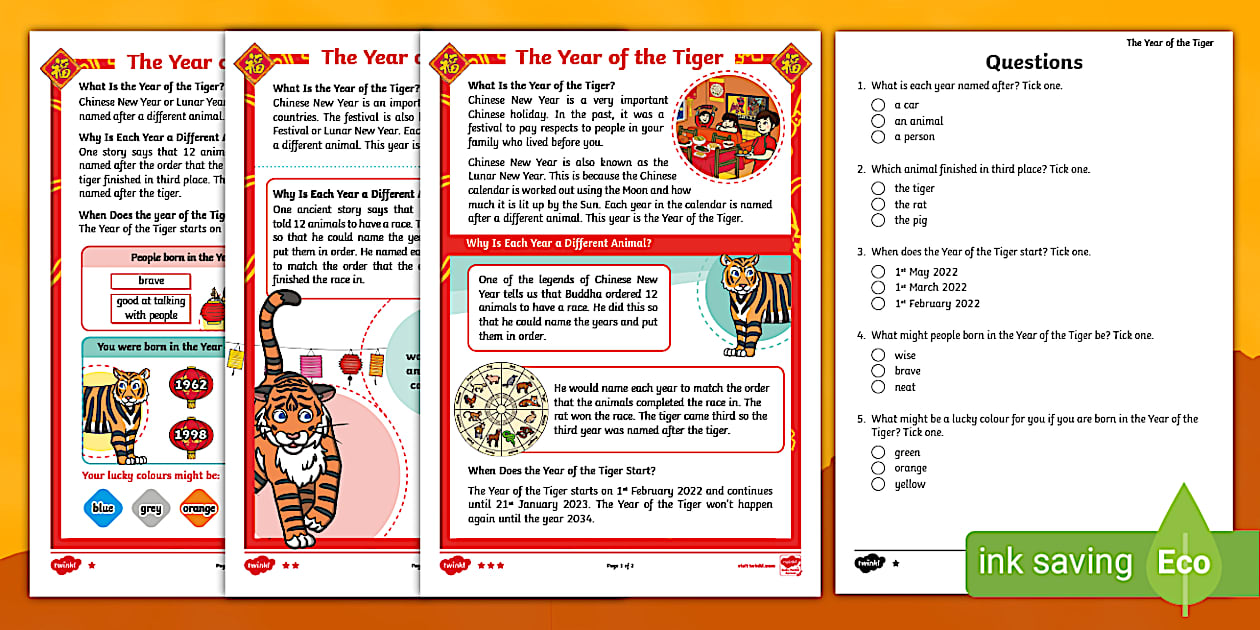 KS1 The Year of the Tiger 2022 Reading Comprehension