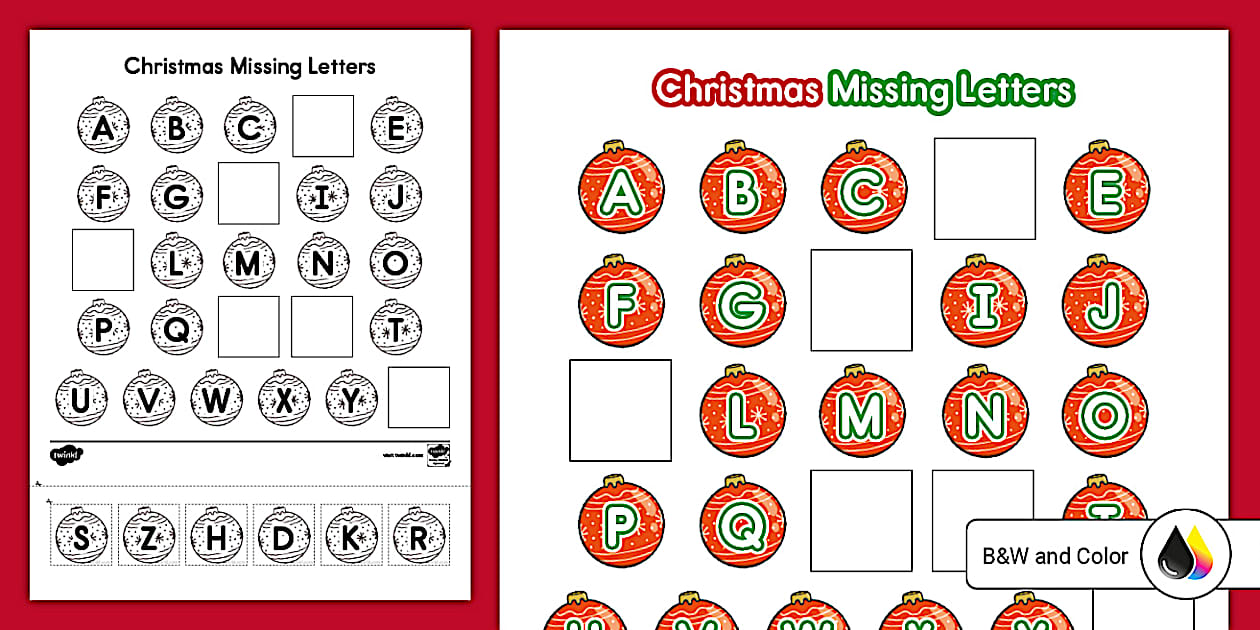 Christmas Ornaments Missing Letters Cut and Paste Worksheet