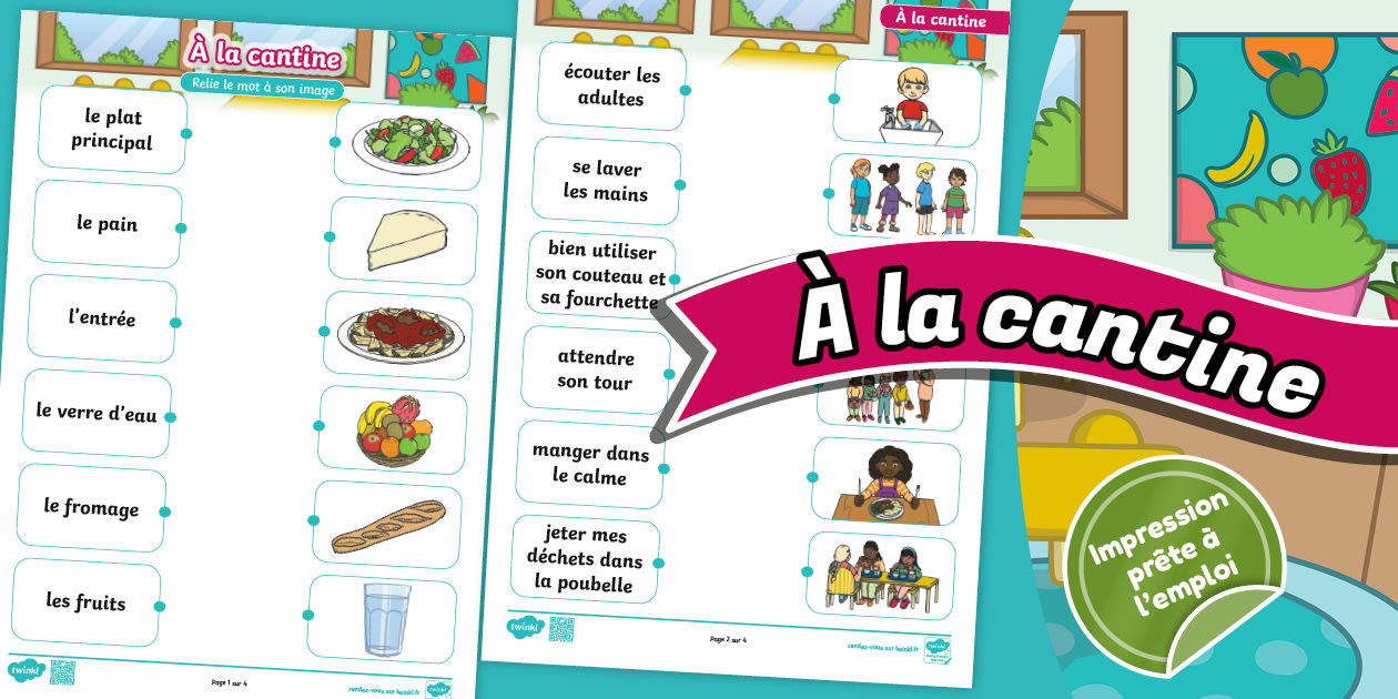 Activité de paires : À la cantine - Twinkl