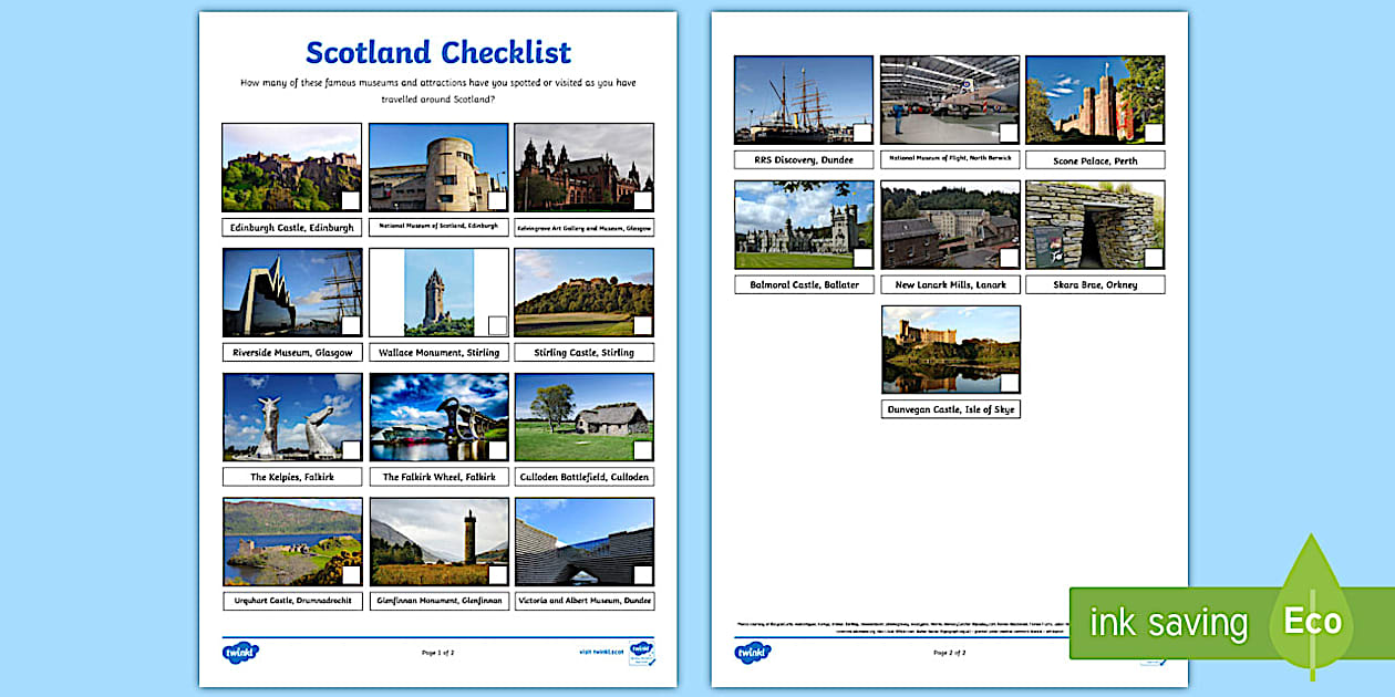 Scottish Museums and Attractions Checklist (teacher made)