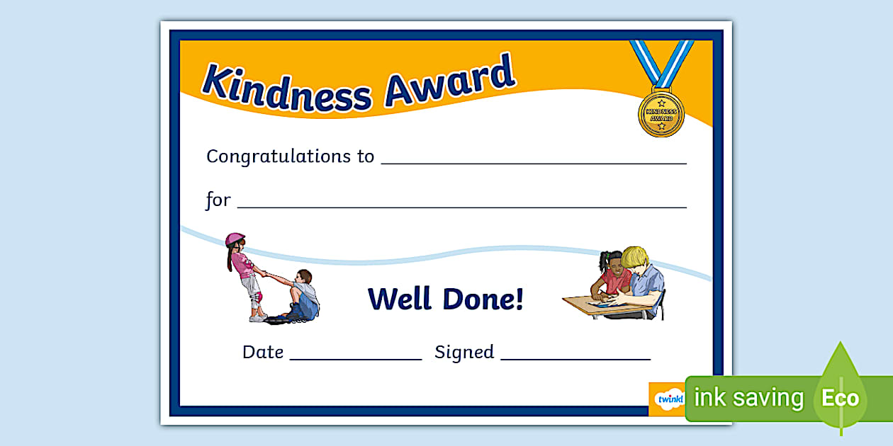 Kindness Award Certificate (teacher made) - Twinkl