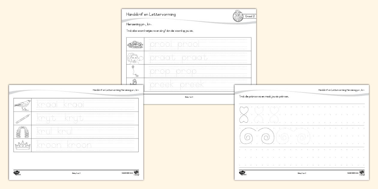 Graad 2 Klanke Handskrif en Lettervorming pr-, kr- - Twinkl