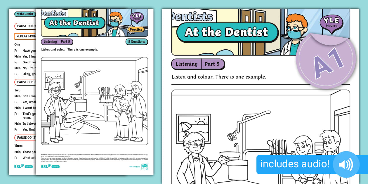 YLE Movers - Listening Part 5 - Practice Sheet (At the Dentist) [A1]