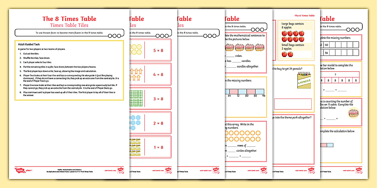 👉 The 8 Times Table Differentiated Maths Worksheets