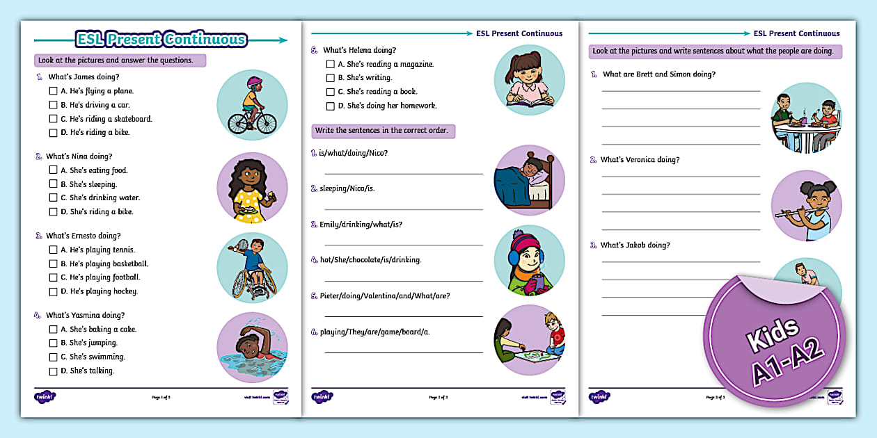 ESL Present Continuous Exercises | ESL Worksheet | Twinkl
