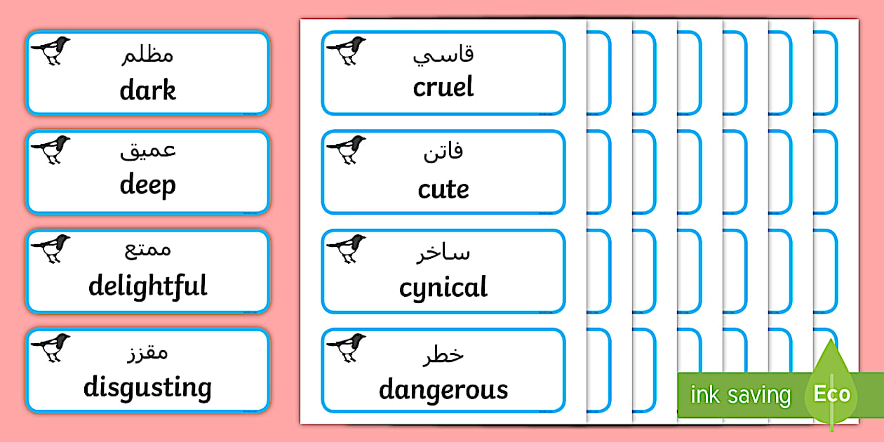 Magpie Wall Adventurous Words Cards Arabic/English - Twinkl
