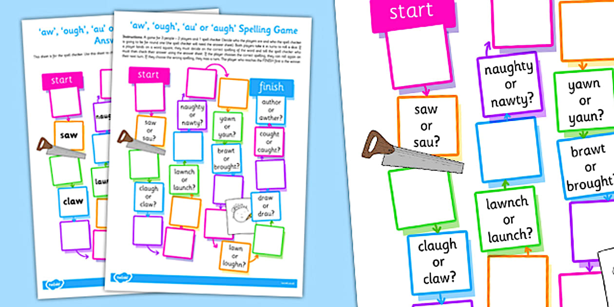 aw ough au or augh Spelling Board Game (teacher made)