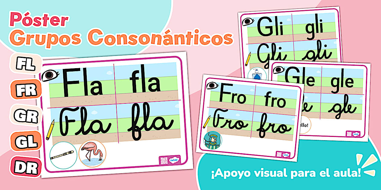 Póster| Grupos Consonánticos Fl, Fr, Gl, Gr, Dr |2°|Lenguaje