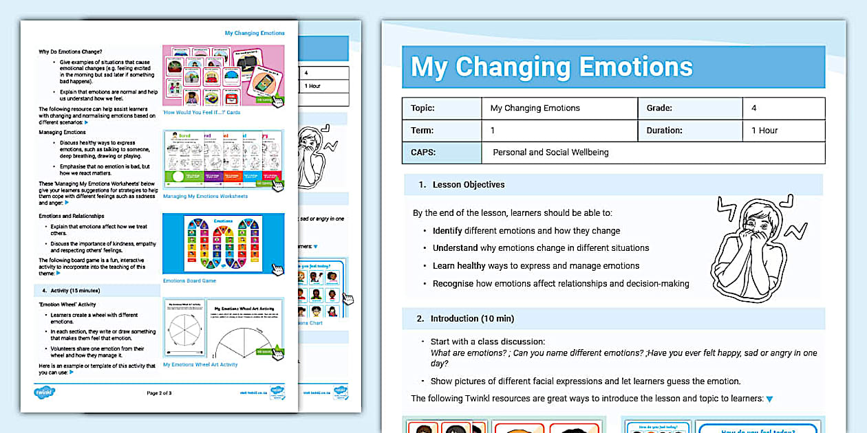 Grade 4 Life Orientation: My Changing Emotions Lesson Plan