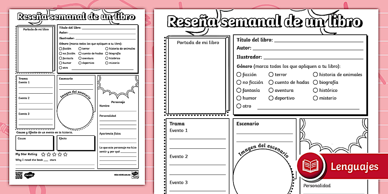 Hoja de Actividad: Reseña semanal de un libro - Twinkl