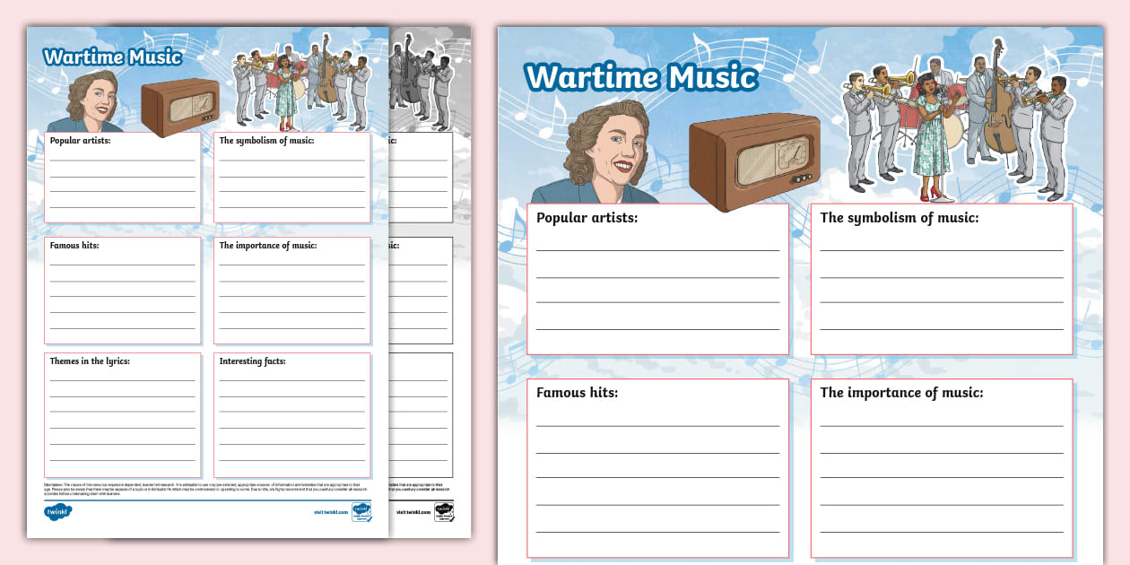 👉 * NEW * Wartime Music Fact File Template - History