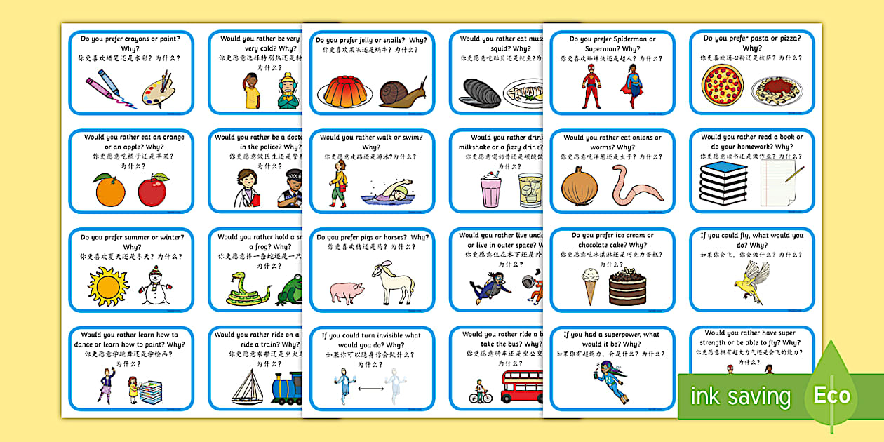 Question Cards For Conversation Practice Cards English/Mandarin-Chinese