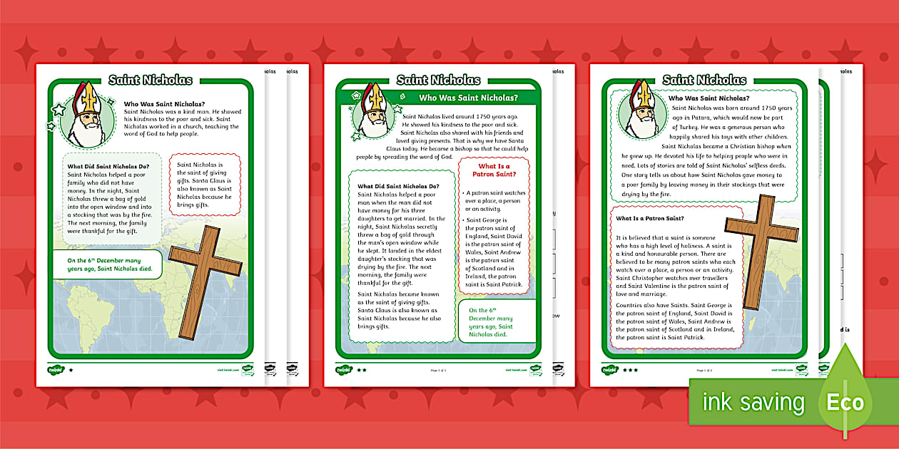 KS1 Saint Nicholas Differentiated Reading Comprehension Activity