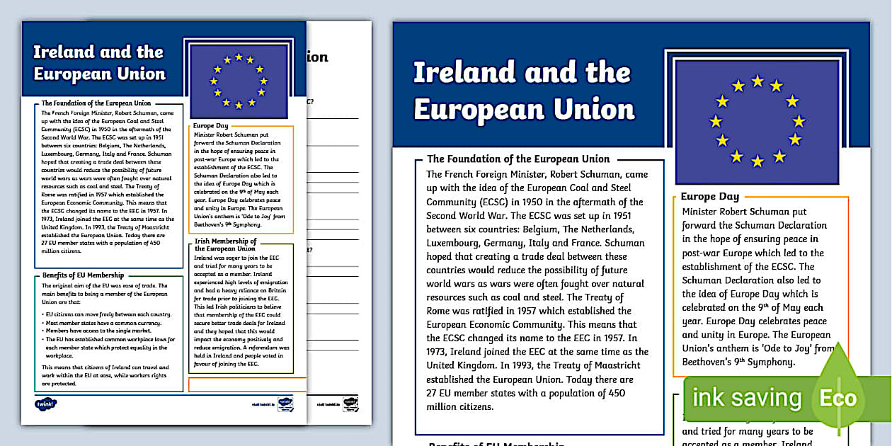 Ireland and the European Union (Fact File) (teacher made)