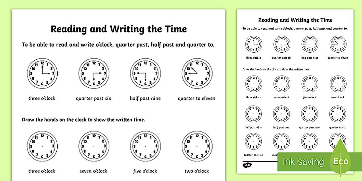 Write The Time Worksheet | Twinkl | Maths | Telling Time KS1