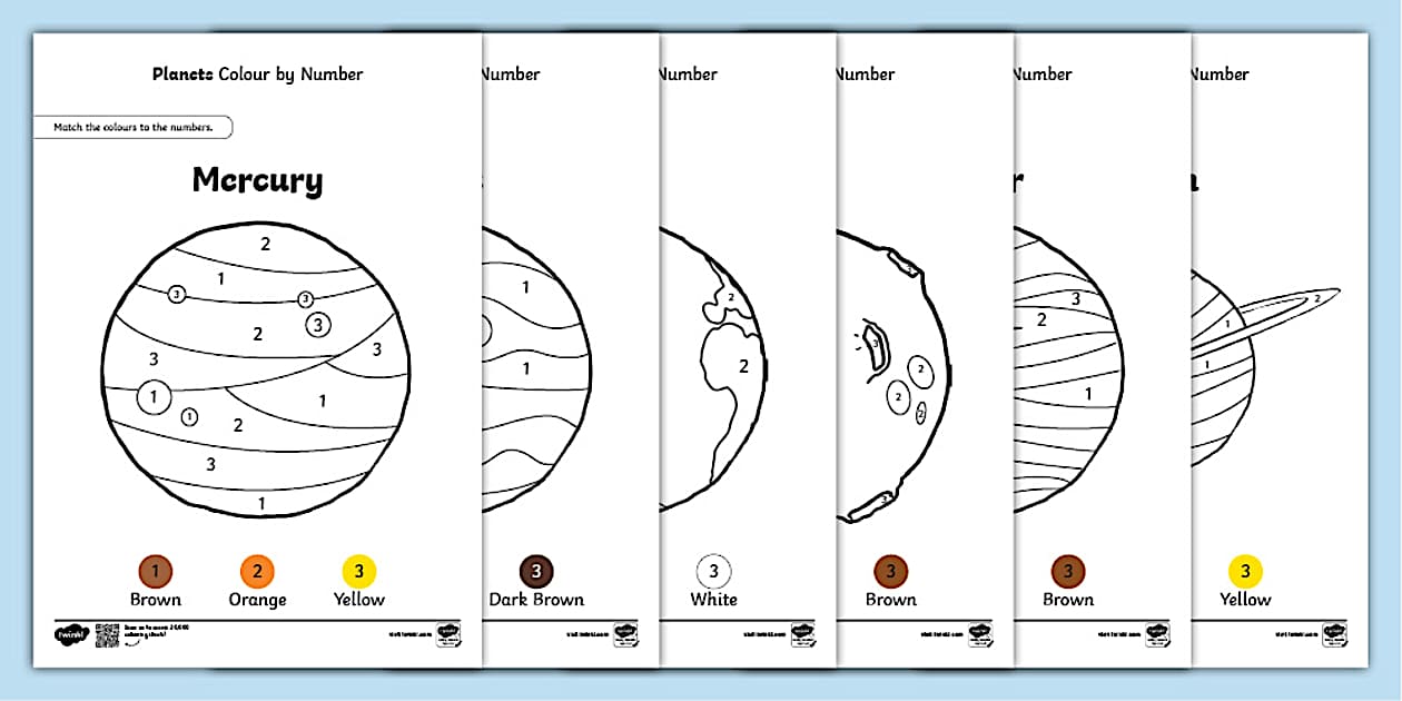 A Collection of Planets Colour-by-Number Worksheets | Twinkl